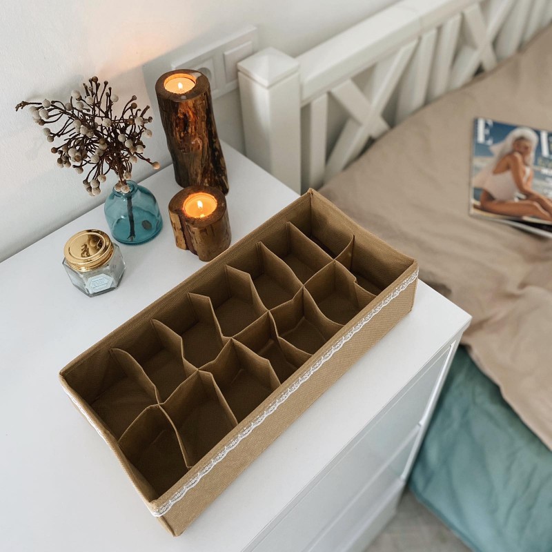 Коробочка с квадратными ячейками для носков и трусов Beg-Kv (Бежевый ...