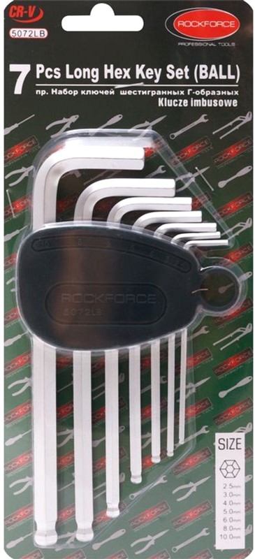 Набор ключей Г-образных Rock Force удлиненных с шаром 6-гранных, 7 ...