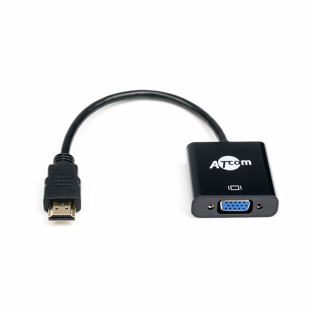 Переходник HDMI > VGA (HDMI папа > VGA мама) Atcom, кабель 10см, Black ...
