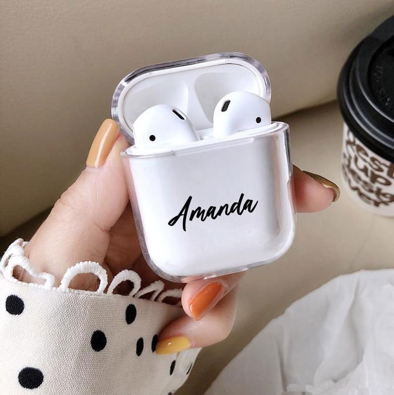 Прозрачный именной чехол для кейса AirPods 1/2 беспроводных наушников ...