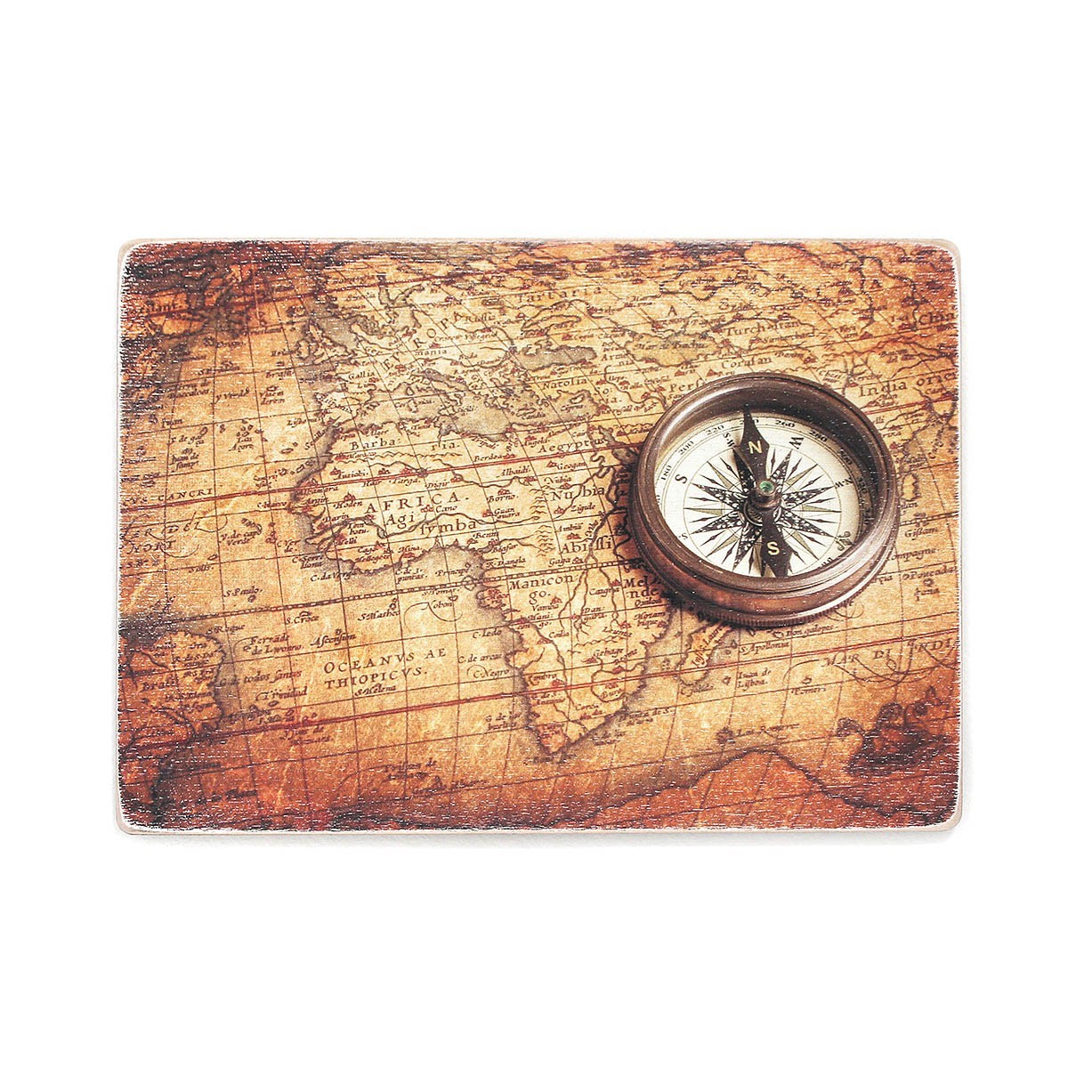 Деревянный постер Wood Posters "Старинная карта мира и компас" (A4 ...