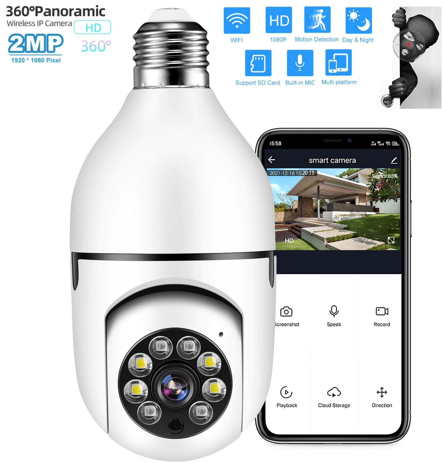 Камера відеоспостереження лампочка Panorama Camera CAM L1 E27 WIFI IP ...