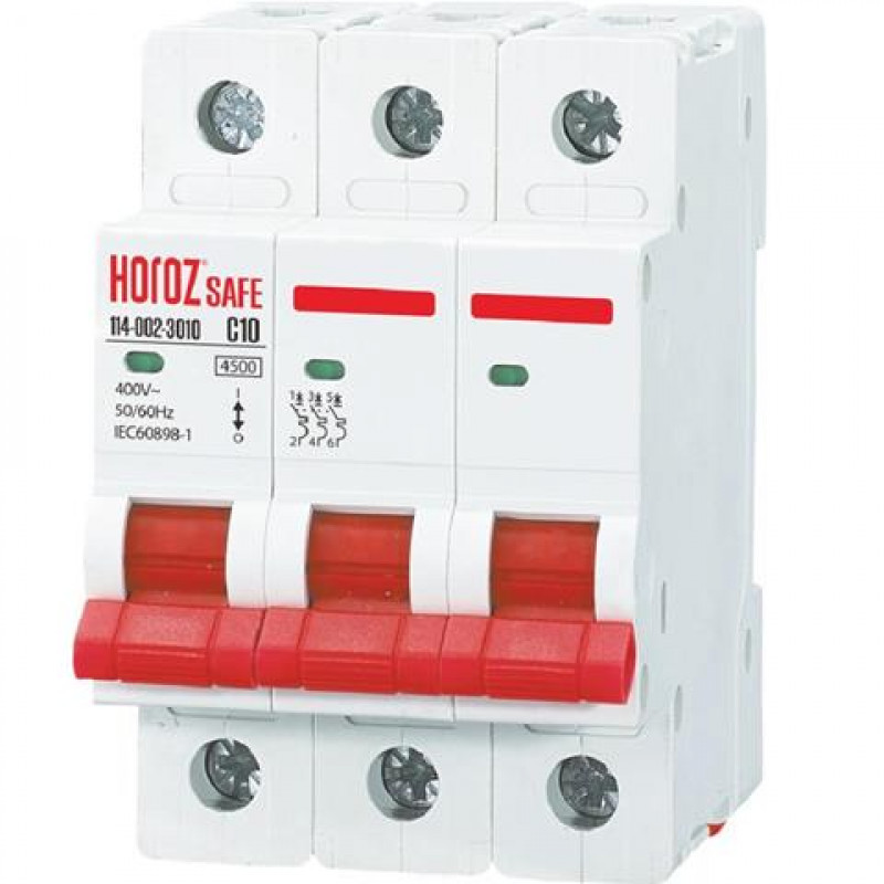 Автомат трехполюсный 10A Safe Horoz Electric C 4,5кА 400V 114-002-3010 ...