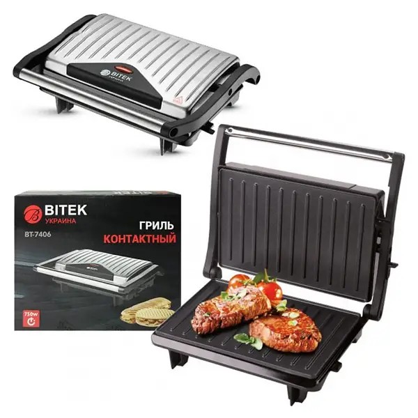 Електричний гриль з антипригарним покриттям BITEK BT-7406 контактний ...