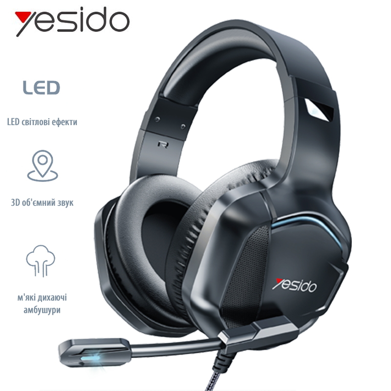 Игровая гарнитура с микрофоном 50мм геймерские наушники с LED ...
