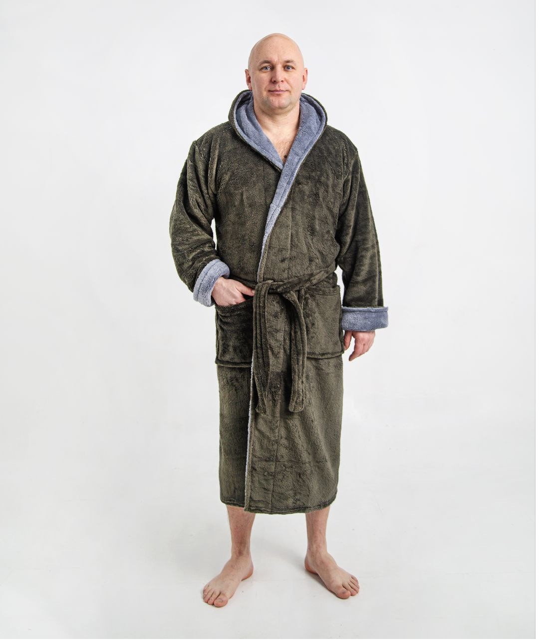 Халат махровый мужской 3XL хаки с серым (4002) от продавца: Бегемот – в ...