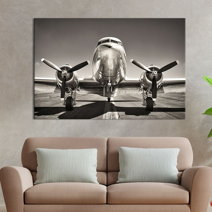 Настінний декор картина на полотні для інтерєру у спальню блискучий літак 51x34 см 101 1