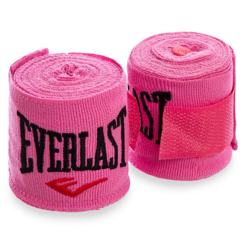Бинты боксерские 3 м кумпур хлопок с эластаном Everlast розовый(5465-3 ...