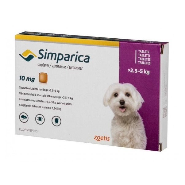 Таблетка от блох и клещей Симпарика Simparica для собак 2,5-5 кг 1 табл ...