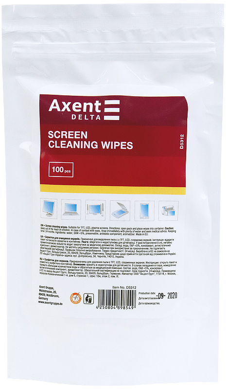 Очисні серветки Axent для екранів вологі змінні 100 штук (D5312) – фото, відгуки, характеристики ...