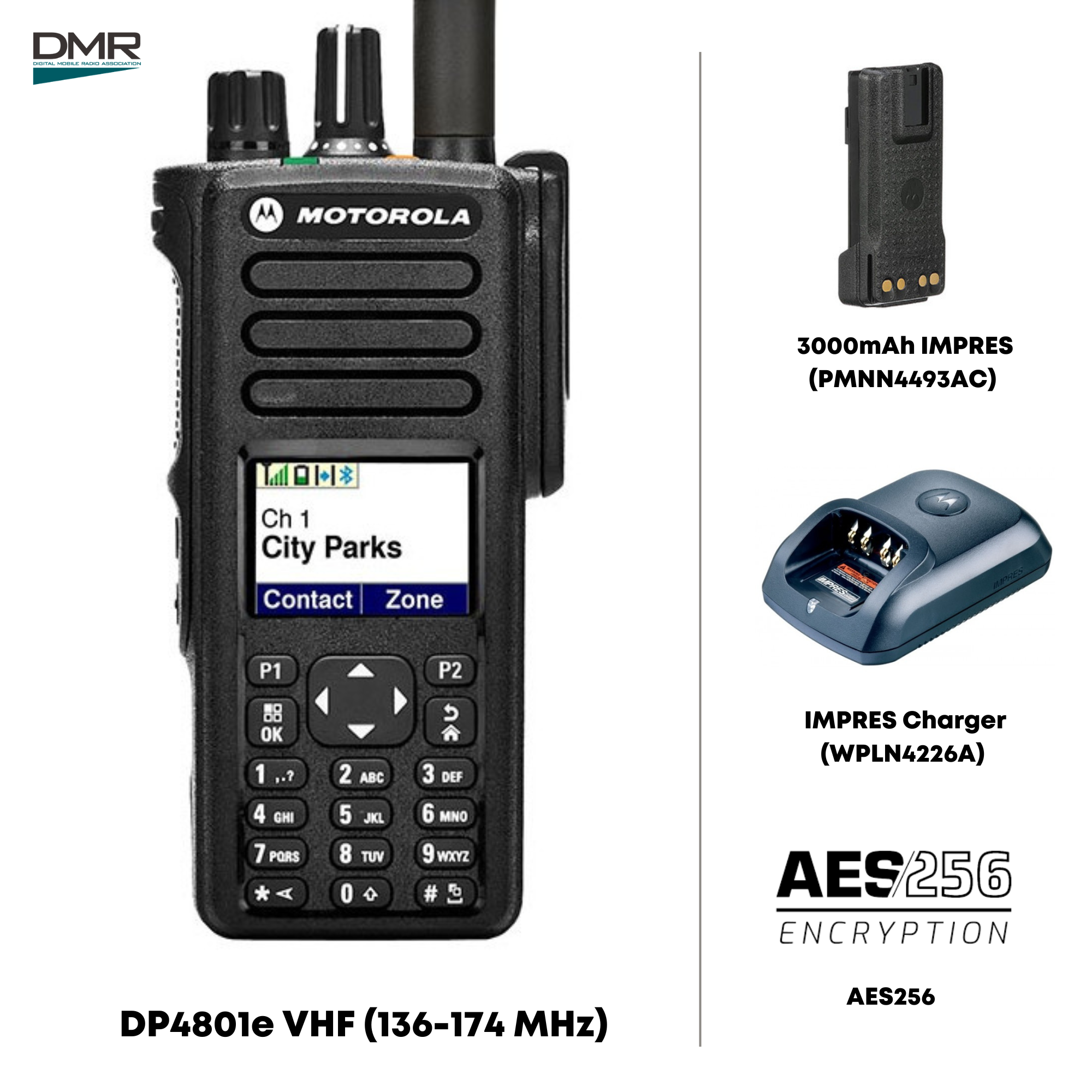 DMR рация Motorola DP4801e VHF AES256 | 3000mAh IMPRES батарея (DP4801e ...