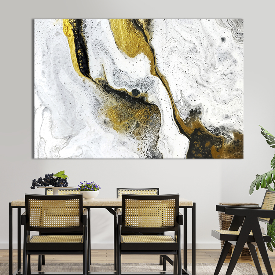 Настінний декор картина на полотні для інтерєру у спальню вітальні Білий мармур і золото 51x34