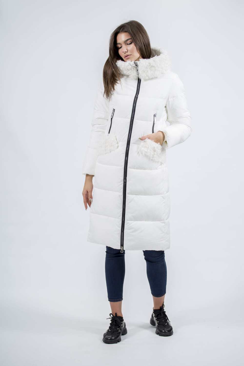 Женский пуховик Snow Owl XL р, цвет белый, узор однотонный, воротник с ...