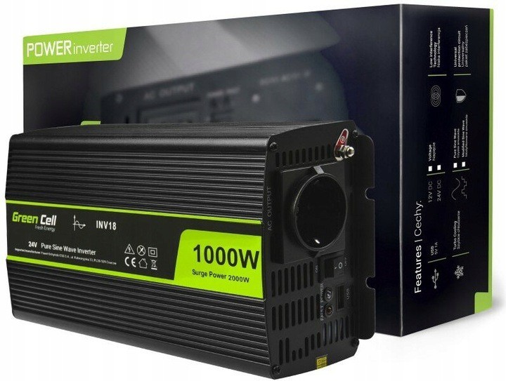 Преобразователь напряжения Green Cell 24В-220В 1000/2000W чистая ...