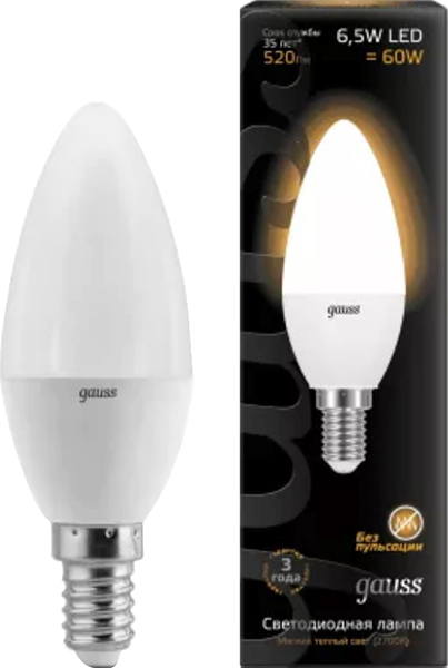 Лампа Gauss LED E14 Свічка 6.5 W 520Lm 3000К – низькі ціни, кредит ...