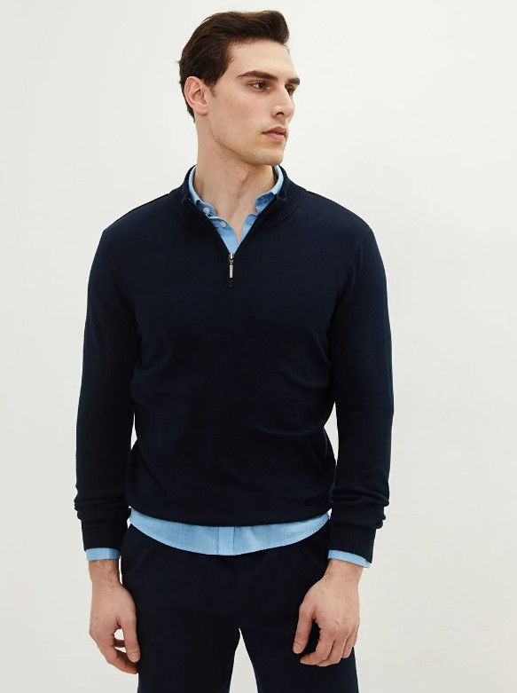 Чоловічий светр LC Waikiki на блискавці XXL Синій (LCWKnitwear-8308 ...