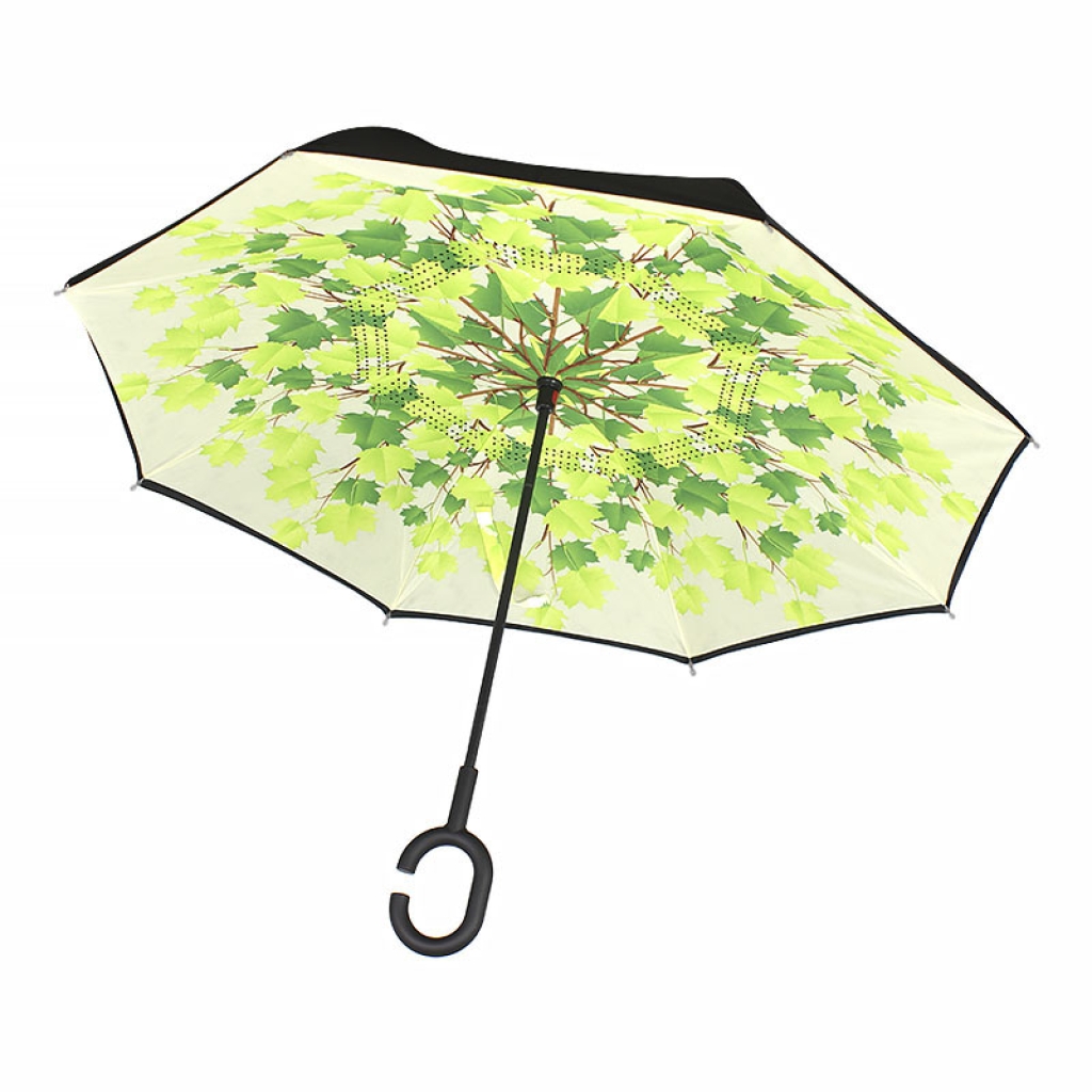 Зонт-трость наоборот Lesko Up-Brella Листья механический красивый с ...