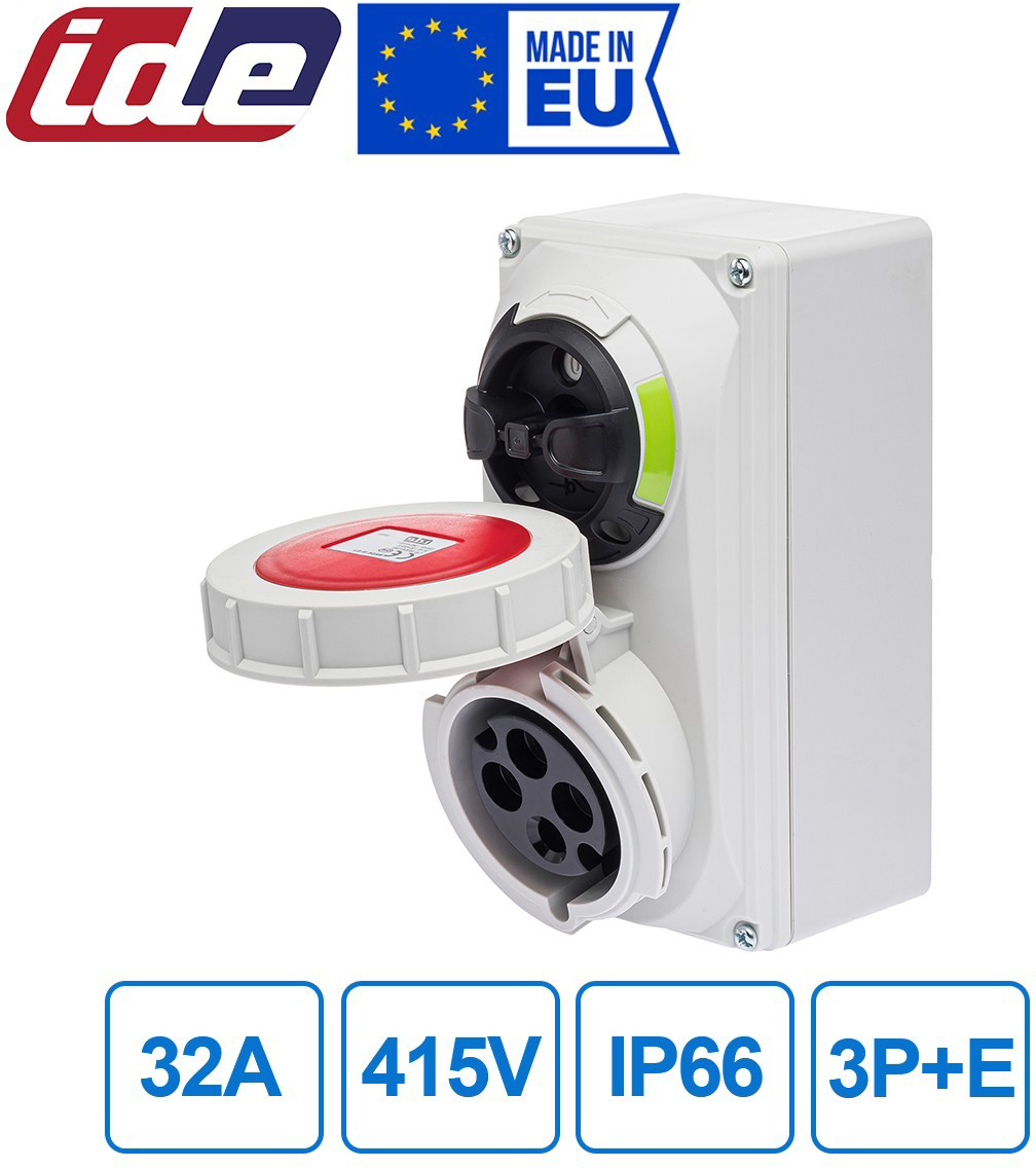 Розетка настенная IDE 32A 415В 3P+E IP66 с механическая блокировкая ...