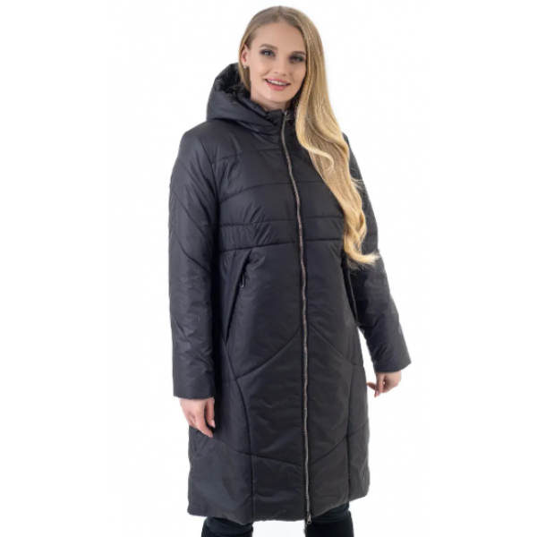 Демисезонная женская длинная куртка плащ с капюшоном (lia-112) черный ...