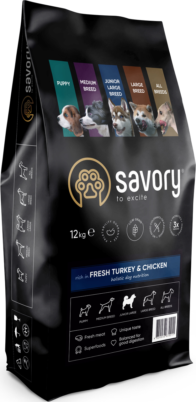 Сухой корм для щенков крупных пород Savory Dog Junior Large Fresh ...