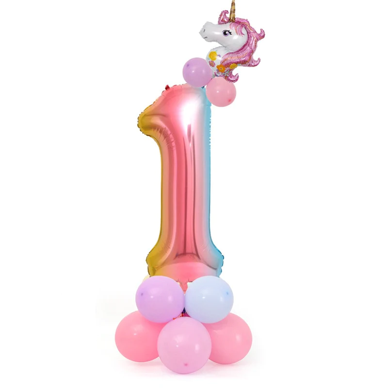 Цифра 1 На Підставці З Кульок Райдужна З Єдинорогом низькі ціни кредит оплата частинами в