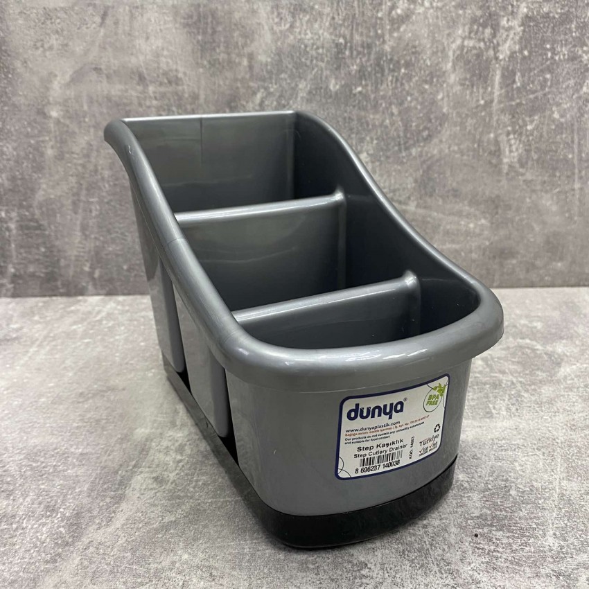 Підставка для столових приборів 3 х секційна Dunya Plastik сірий з чорним 14003 фото отзывы