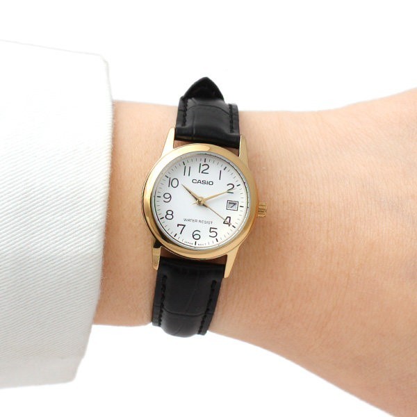 Женские наручные часы Casio LTP-V002GL-7B Белые с черным/золотистым ...