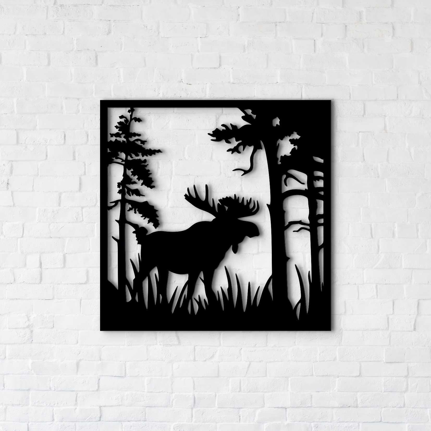 Декоративное панно из дерева Woodyard Добрый лось 40x40 см Черный ...