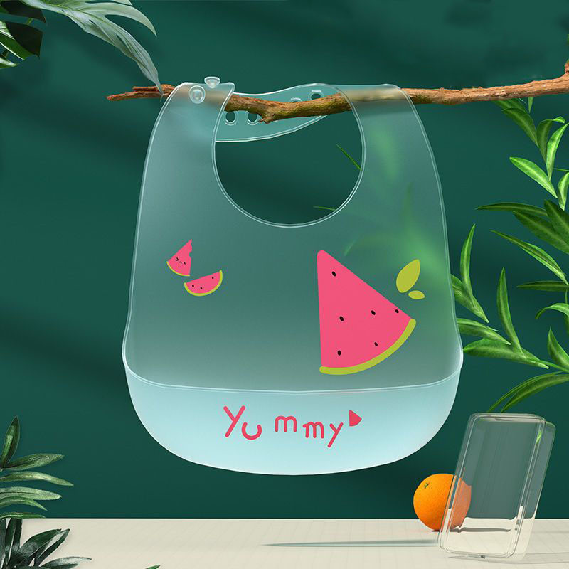 Слюнявчик силиконовый с карманом Прозрачный Зелёный с футляром SSP13f ...