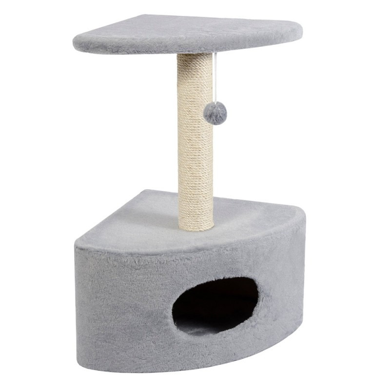Когтеточка угловая с домиком Природа «Д11» 39*39*65 см (серая) от ...