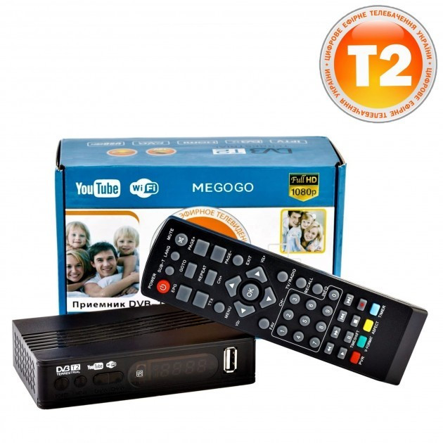 Цифровий ТВ тюнер MEGOGO DVB металевий корпус Чорний T2 ресивер FTA з ...