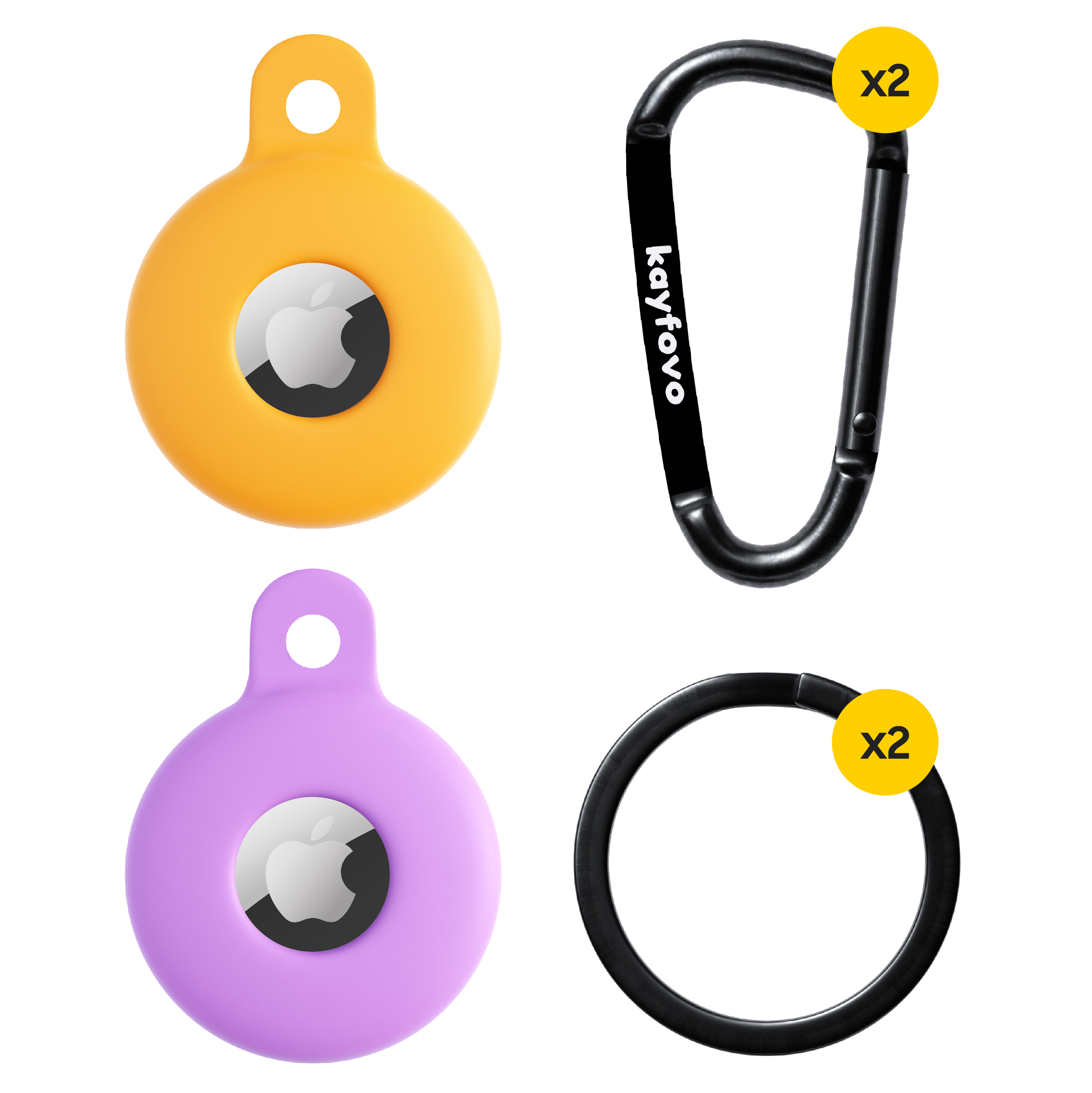 Чехол брелок для Apple AirTag с карабином Silicone Purple, Yellow ...