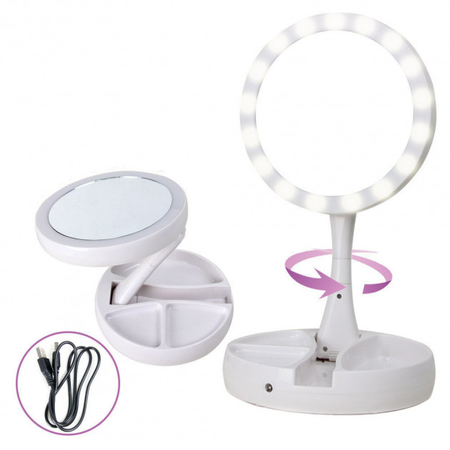 Зеркало складное для макияжа Белый с Led подсветкой круглое My Fold ...