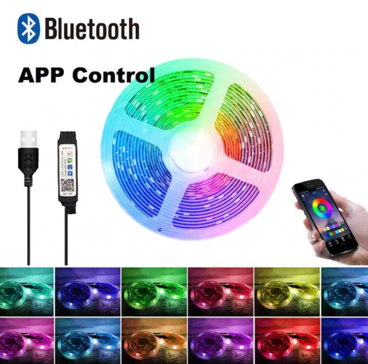 Светодиодная LED лента RGB 5050 с Bluetooth приложением. комплект 5 ...