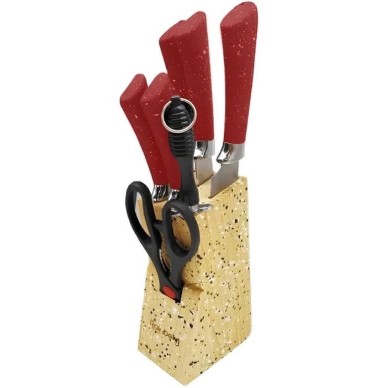 Набор кухонных ножей на 8 предметов с ножницами и подставкой Rainberg ...