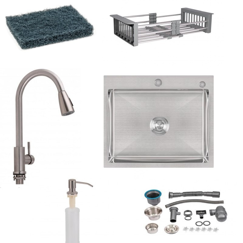 Кухонная мойка Lidz с выдвижным краном, корзиной для сушки, дозатором и ...