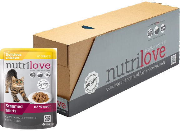 Вологий корм Nutri Love тушковані шматочки з ніжною куркою в соусі 85г ...