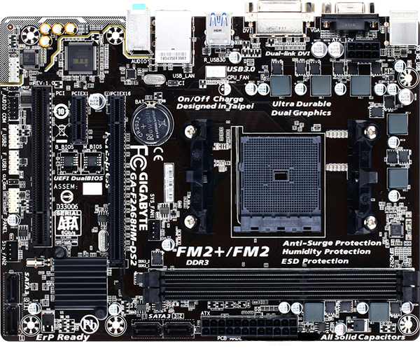 Материнская плата Gigabyte GA-F2A68HM-DS2 (sFM2/FM2+, AMD A68H, PCI ...