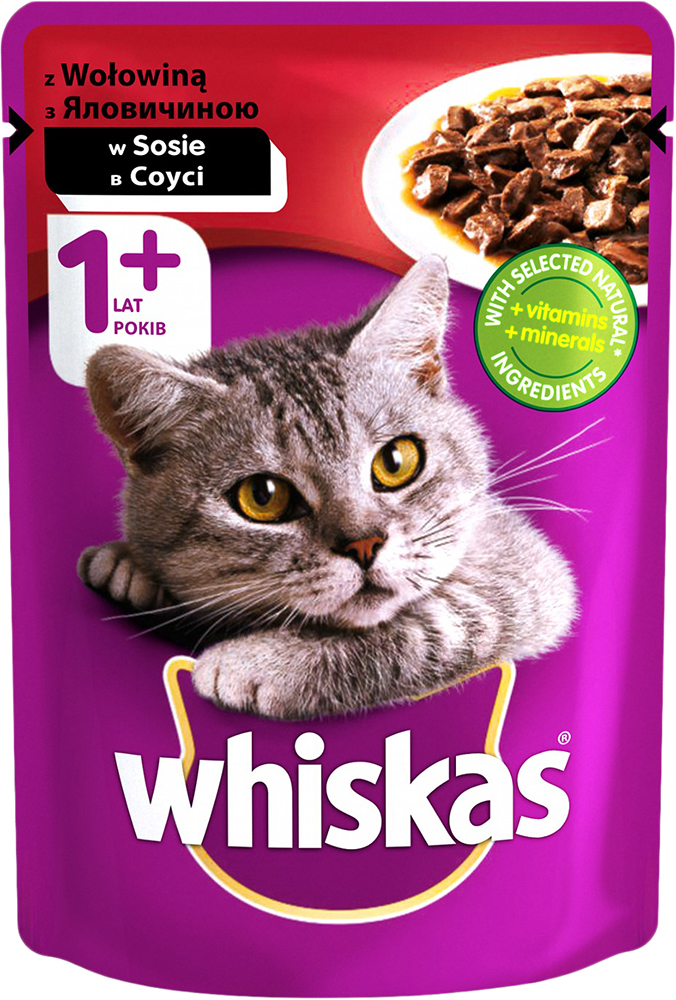 Вологий корм для котів Whiskas з яловичиною в соусі 100 г ...