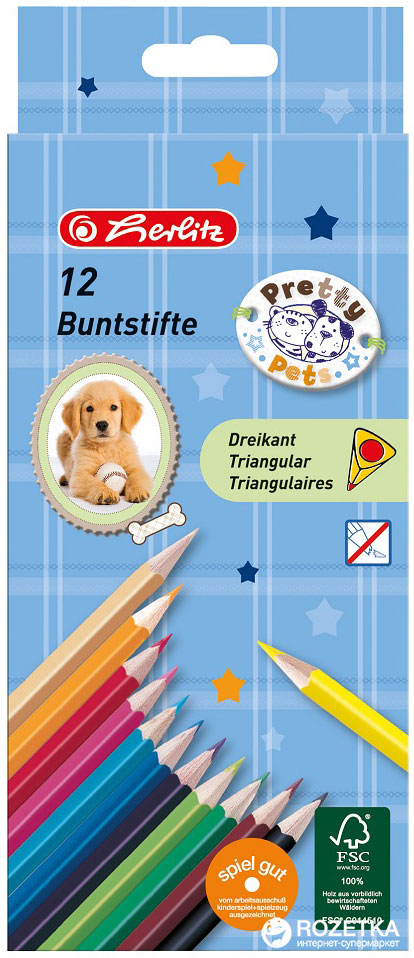 Карандаши цветные Herlitz Pretty Pets 12 цветов (11366333) – низкие ...