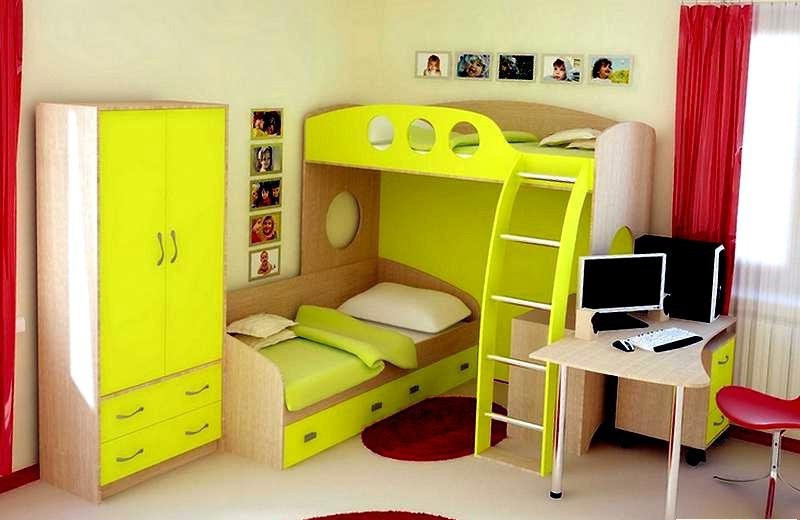 Кровать - чердак двухместная WoodMart КЧД 105 Желтый + Бук – фото ...