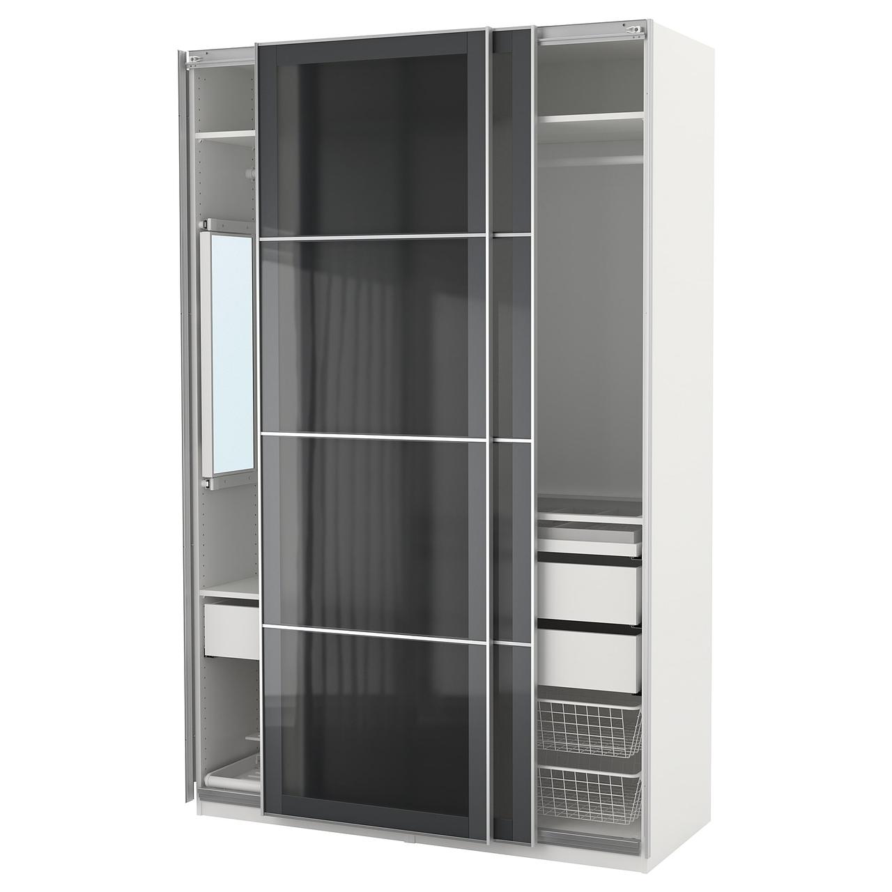 Шкаф-купе IKEA (ИКЕА) PAX 150x66x236см Uggdal белый серое стекло (192. ...